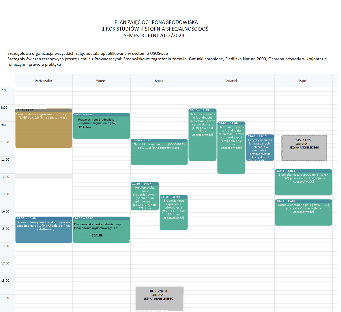 Plany zajęć – studia magisterskie – Międzywydziałowe Studium Ochrony Środowiska